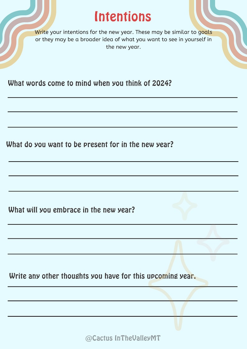 New Years Goals and Intentions Therapy Intervention, New Years ...