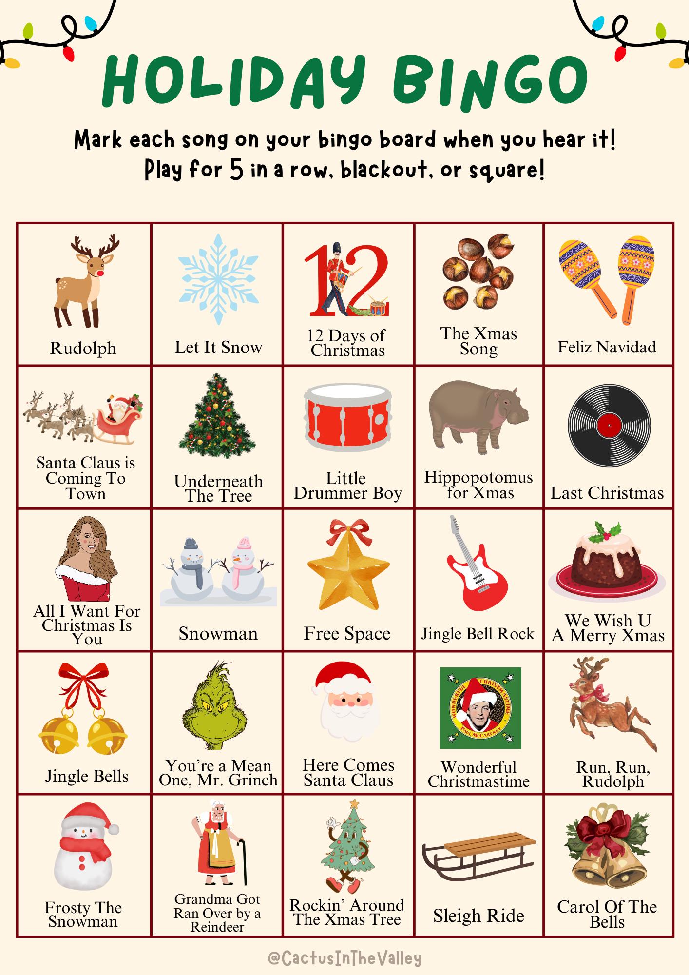 Holiday Bingo Music Therapy Intervention Activity, Music Therapist ...