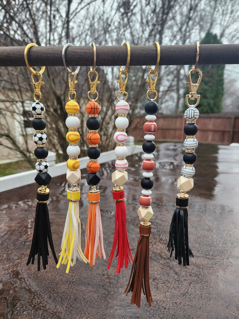 CUSTOM Sports Zipper-pull Keychain With Silicone Bead & Tassel and Wood ...