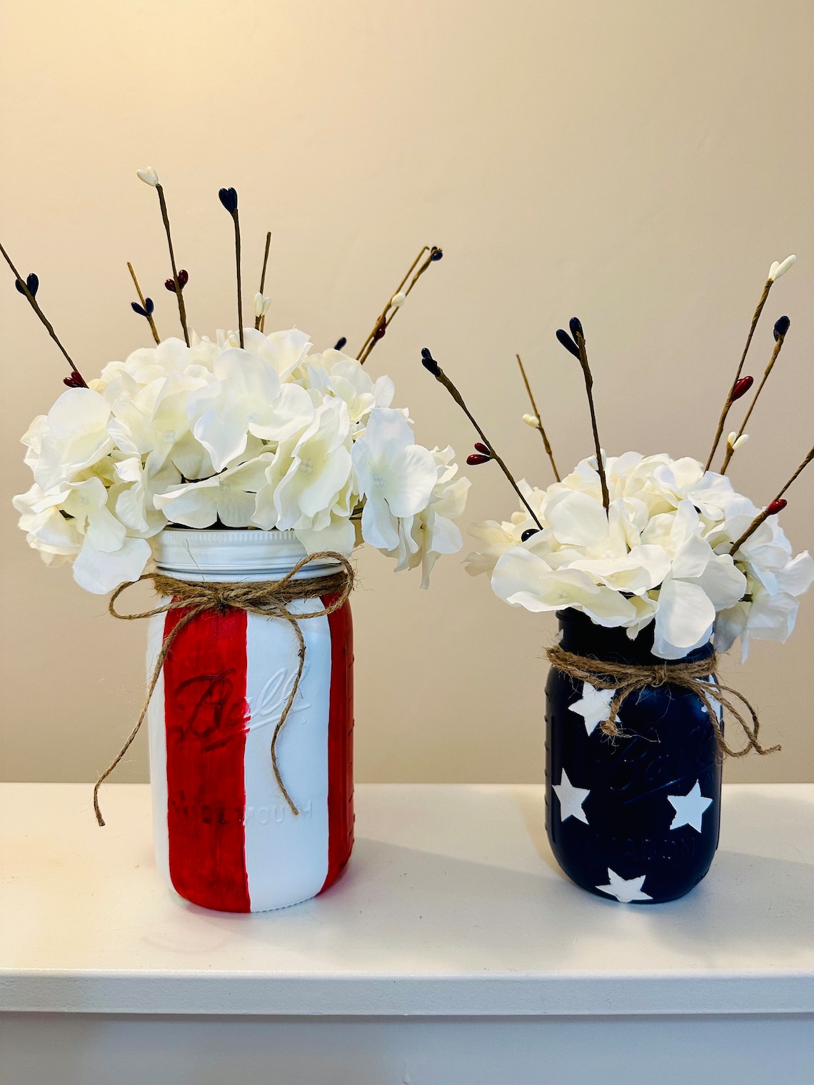 USA Patriotic Mason Jars, USA Decorations, Stars & Stripes Centerpiece ...