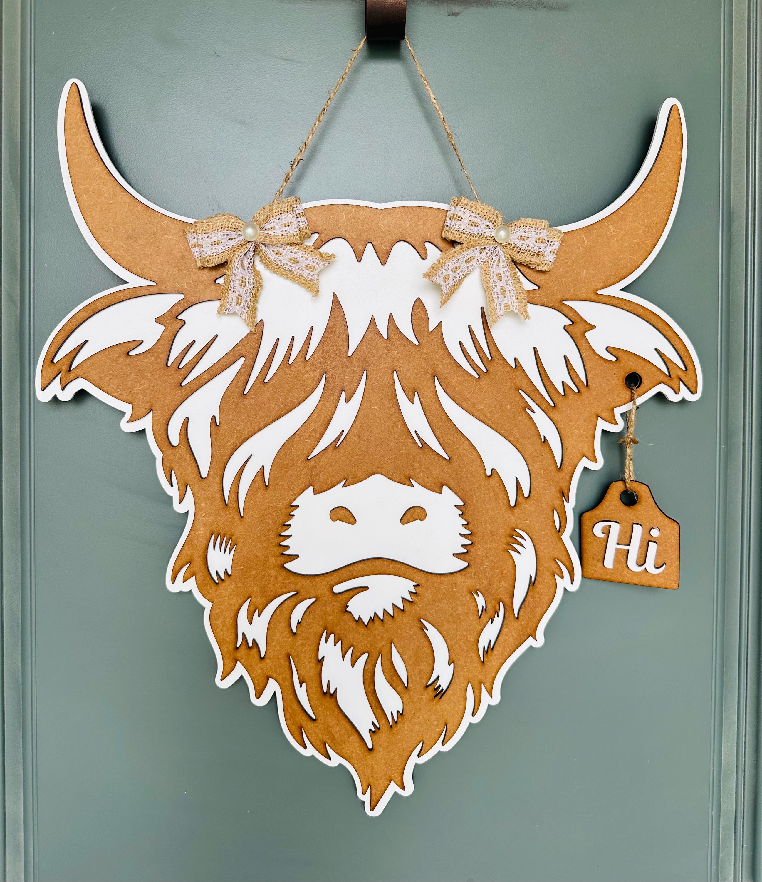 Highland Cow Door Hanger, Farmhouse, Cow Welcome Sign, Highland Cow ...