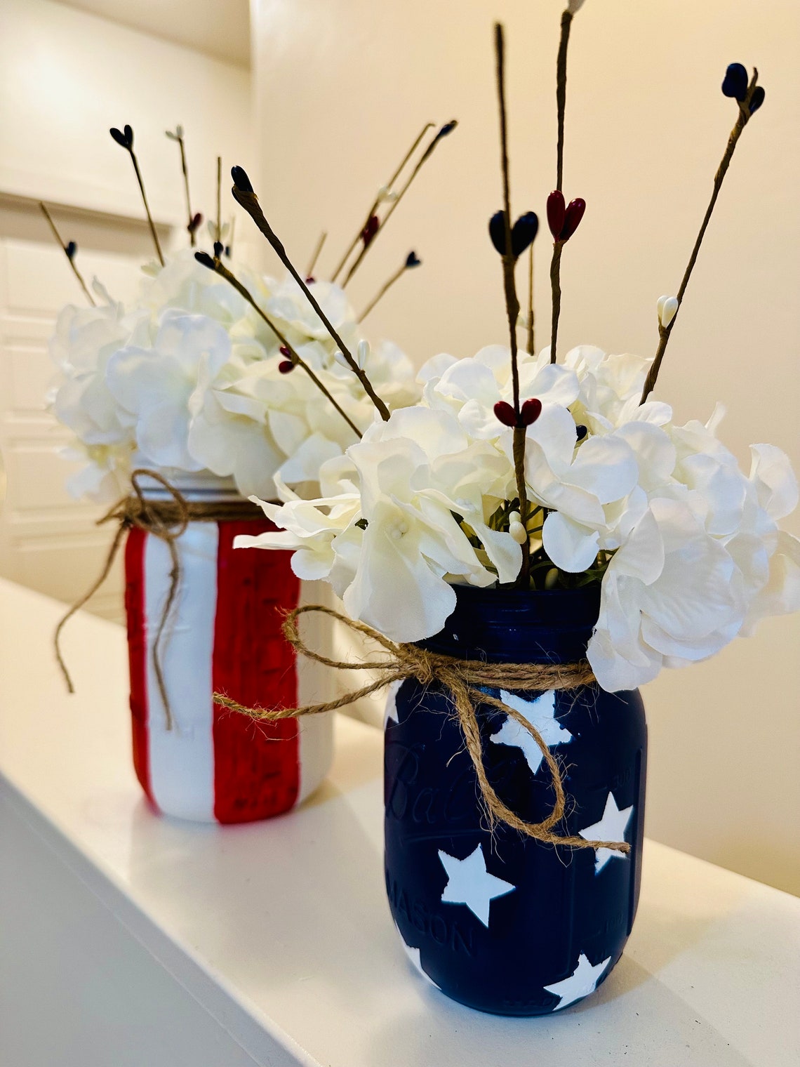USA Patriotic Mason Jars, USA Decorations, Stars & Stripes Centerpiece ...