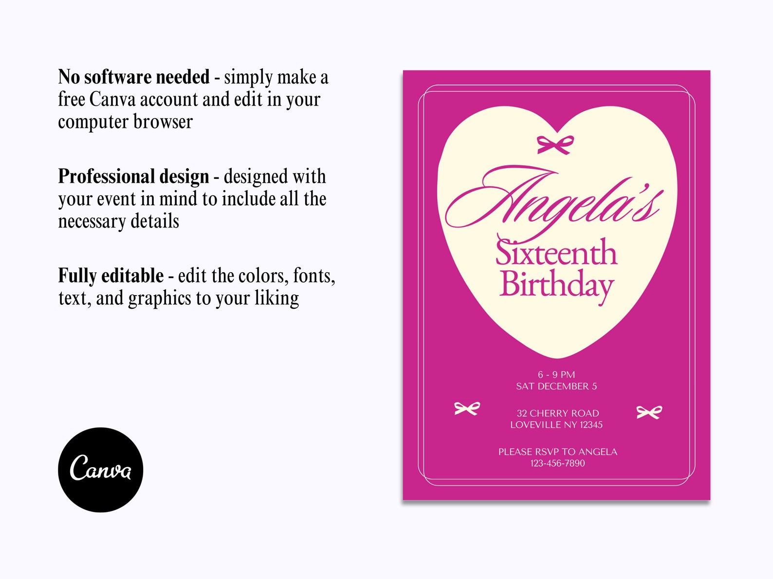 Editable Canva Invitation Template | Pink, Elegant, Vintage-style RSVP ...
