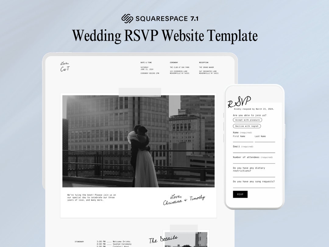Squarespace 7.1 Wedding RSVP Website Template | Handwriting, Minimalist ...