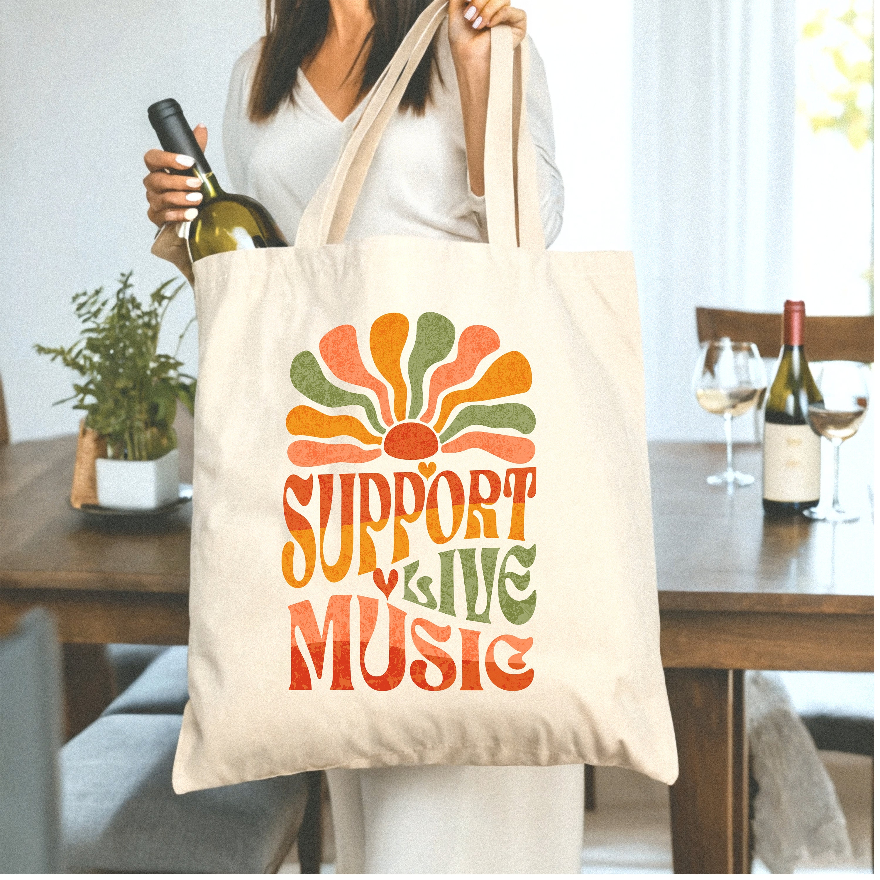 Support Live Music Canvas Tote Bag, Music Lover Eco-friendly Carryall ...