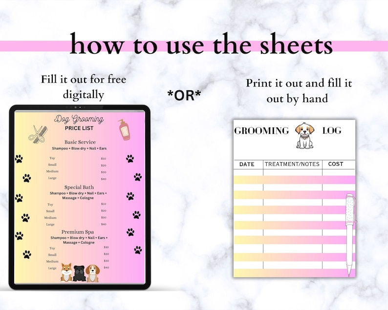 Pet Grooming Checklist, Daily Log Tasks, Pet Stylist Pricing Printable ...