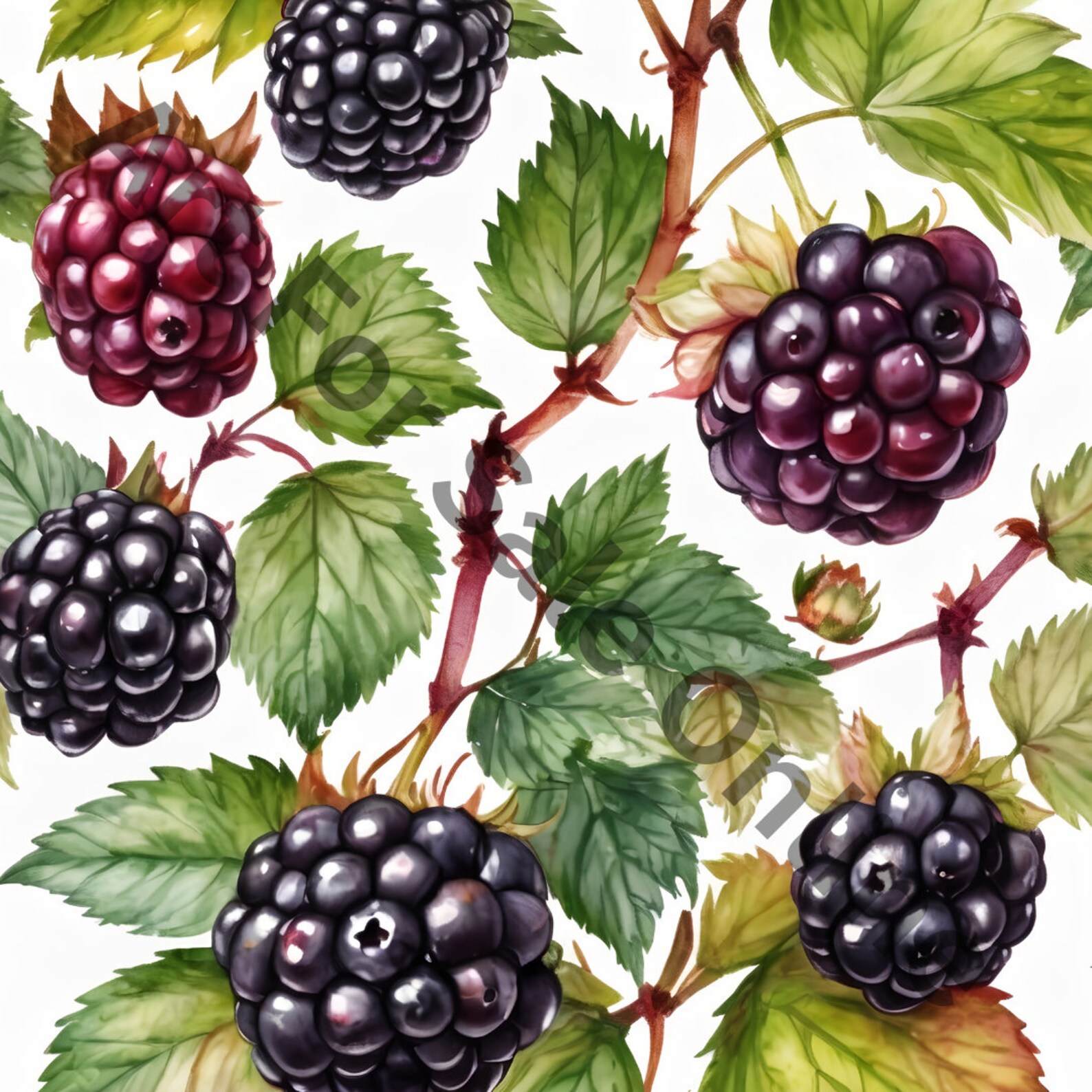 Watercolor Blackberries Clipart PNG Format Commercial Use Instant ...