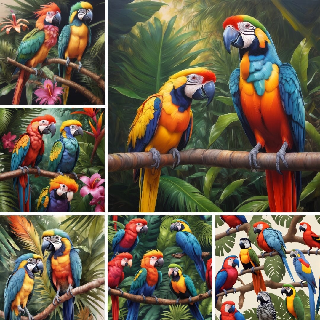 Parrots Clip Аrt PNG Format Commercial Use - Instant Download Exotic ...