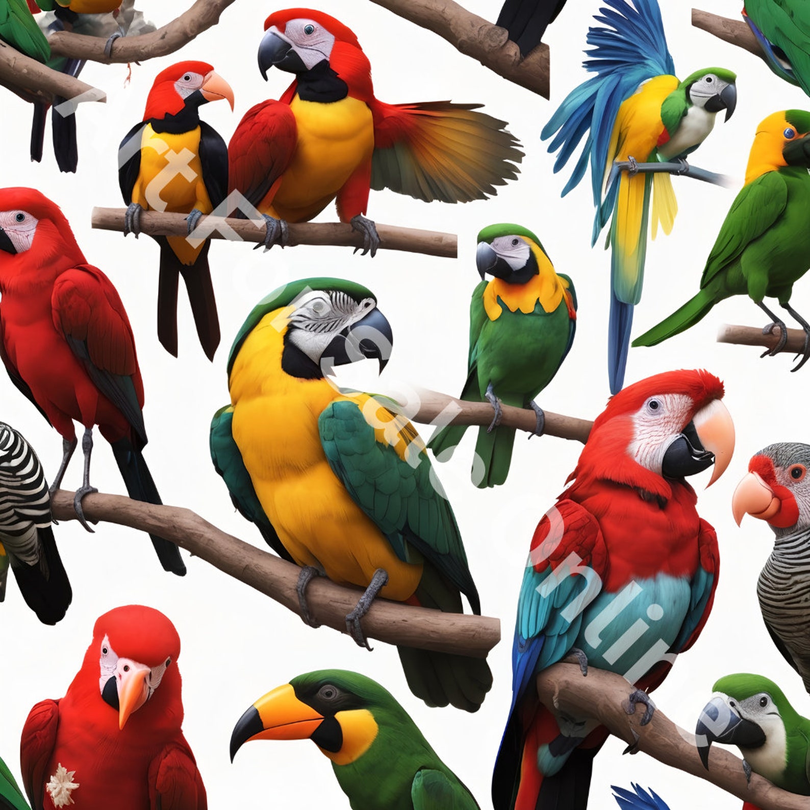 Parrots Clip Аrt PNG Format Commercial Use - Instant Download Exotic ...