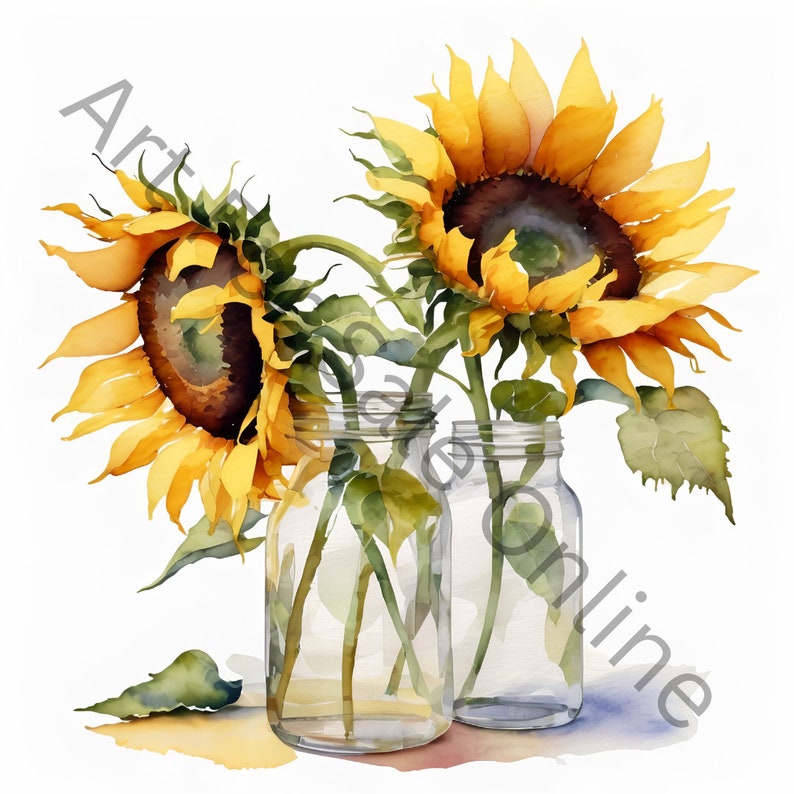 Watercolor Sunflowers Clipart in PNG Format for Commercial Use Instant ...