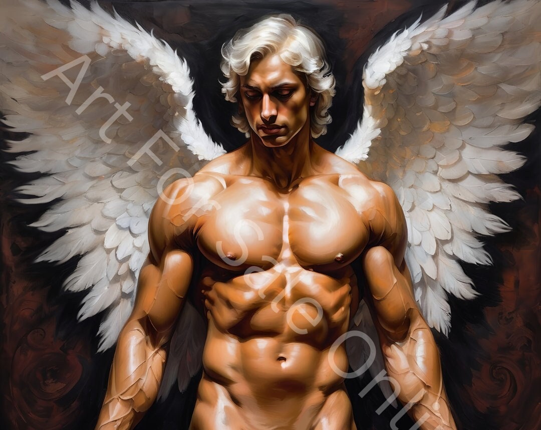 Muscular Male Angel Art – Printable Nude Figure (PNG Digital Download ...