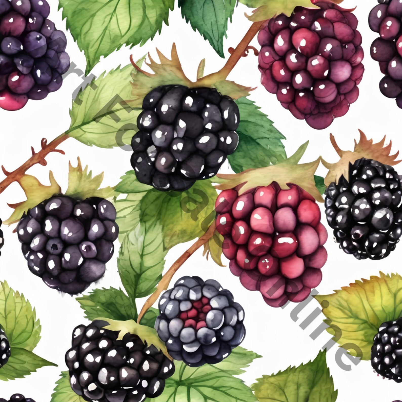 Watercolor Blackberries Clipart PNG Format Commercial Use Instant ...