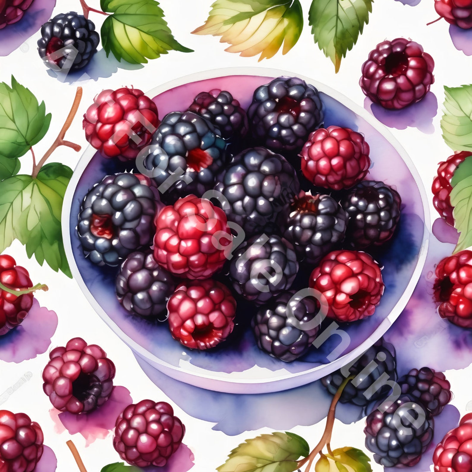 Watercolor Blackberries Clipart PNG Format Commercial Use Instant ...