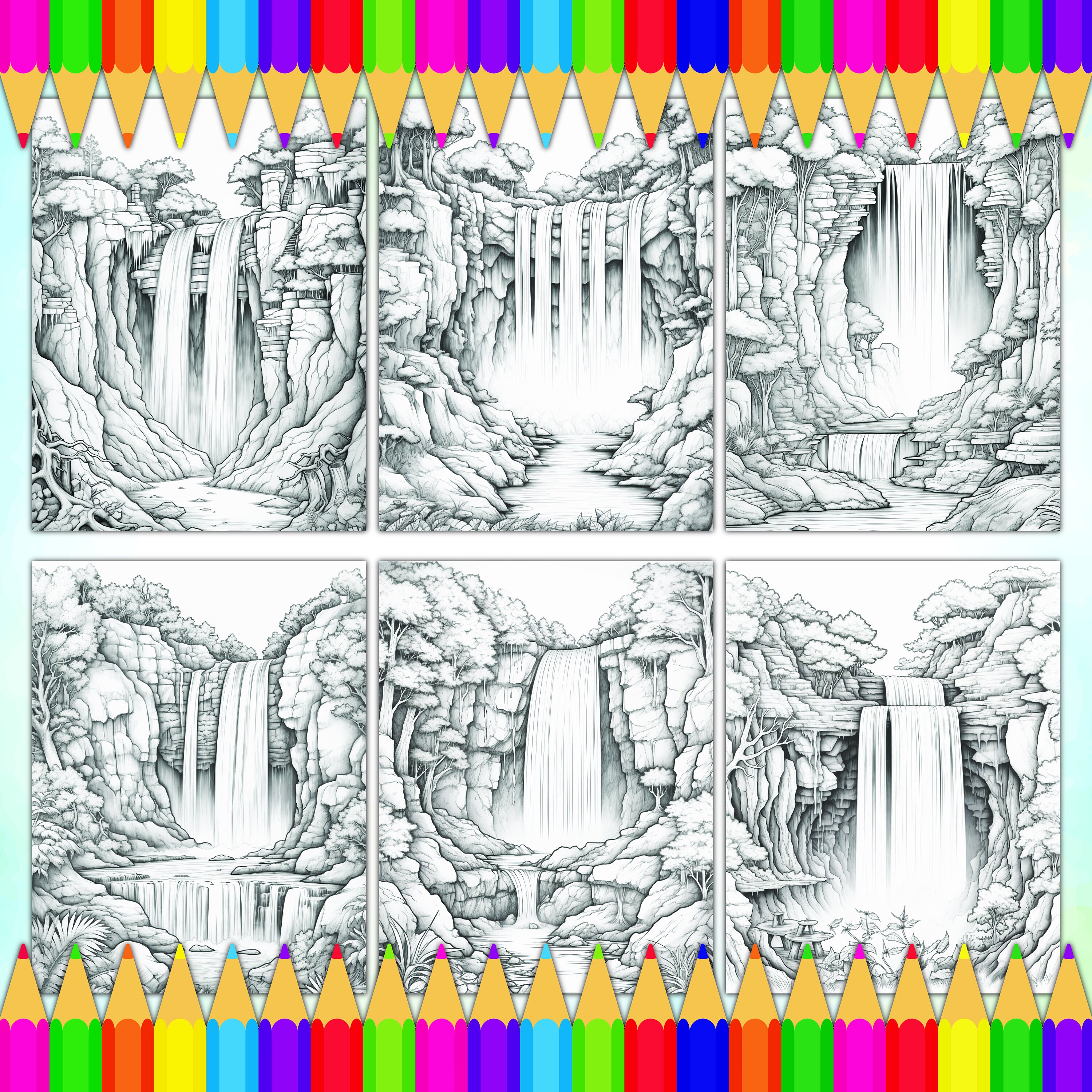 Fantasy Waterfall Coloring Pages : Relaxing Page Unwind and Find Peace ...