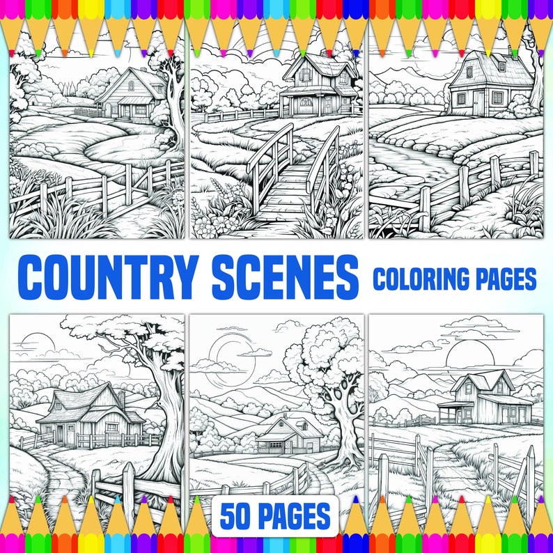 Country Scenes Coloring Pages : Relaxing Page Reclaim Your Peace ...
