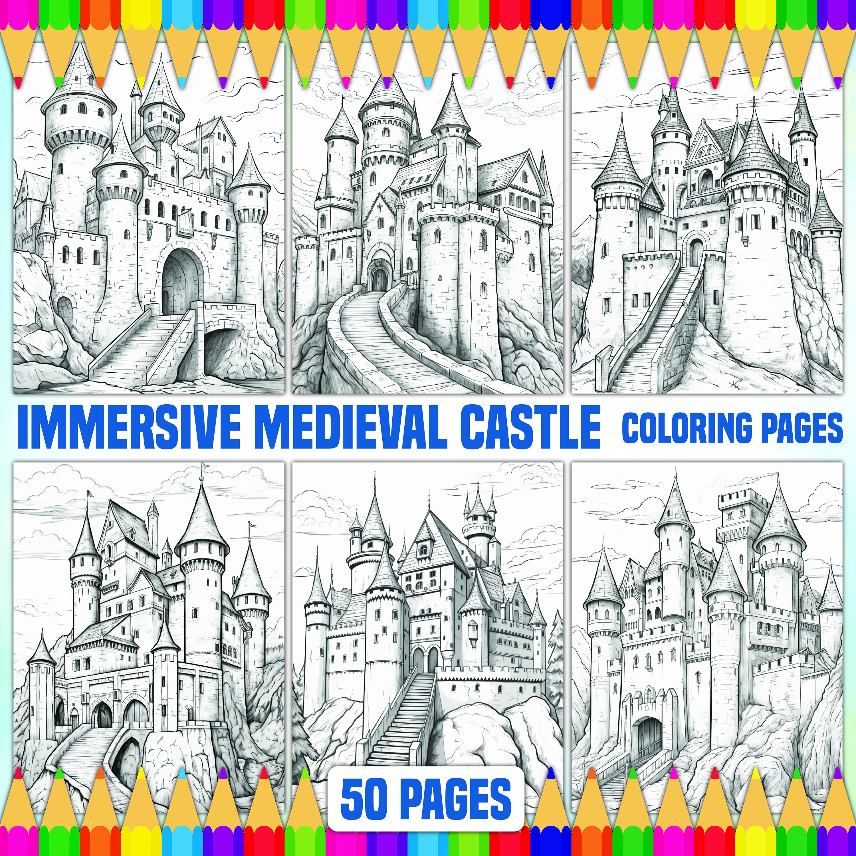 Immersive Medieval Castle Coloring Pages : Relaxing Page Relax and ...