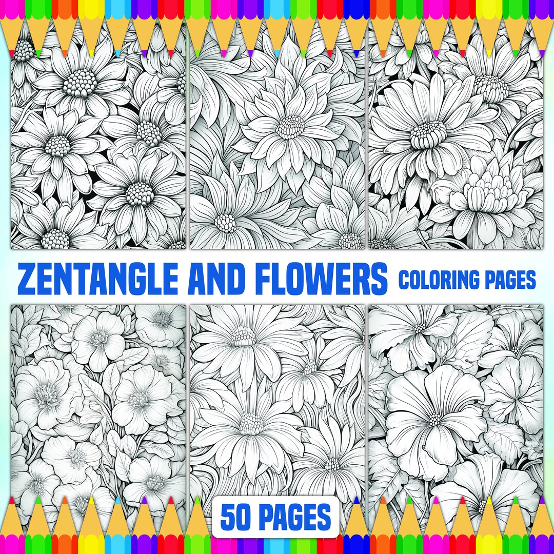Zentangle and Flowers Coloring Pages : Relaxing Page Experience ...