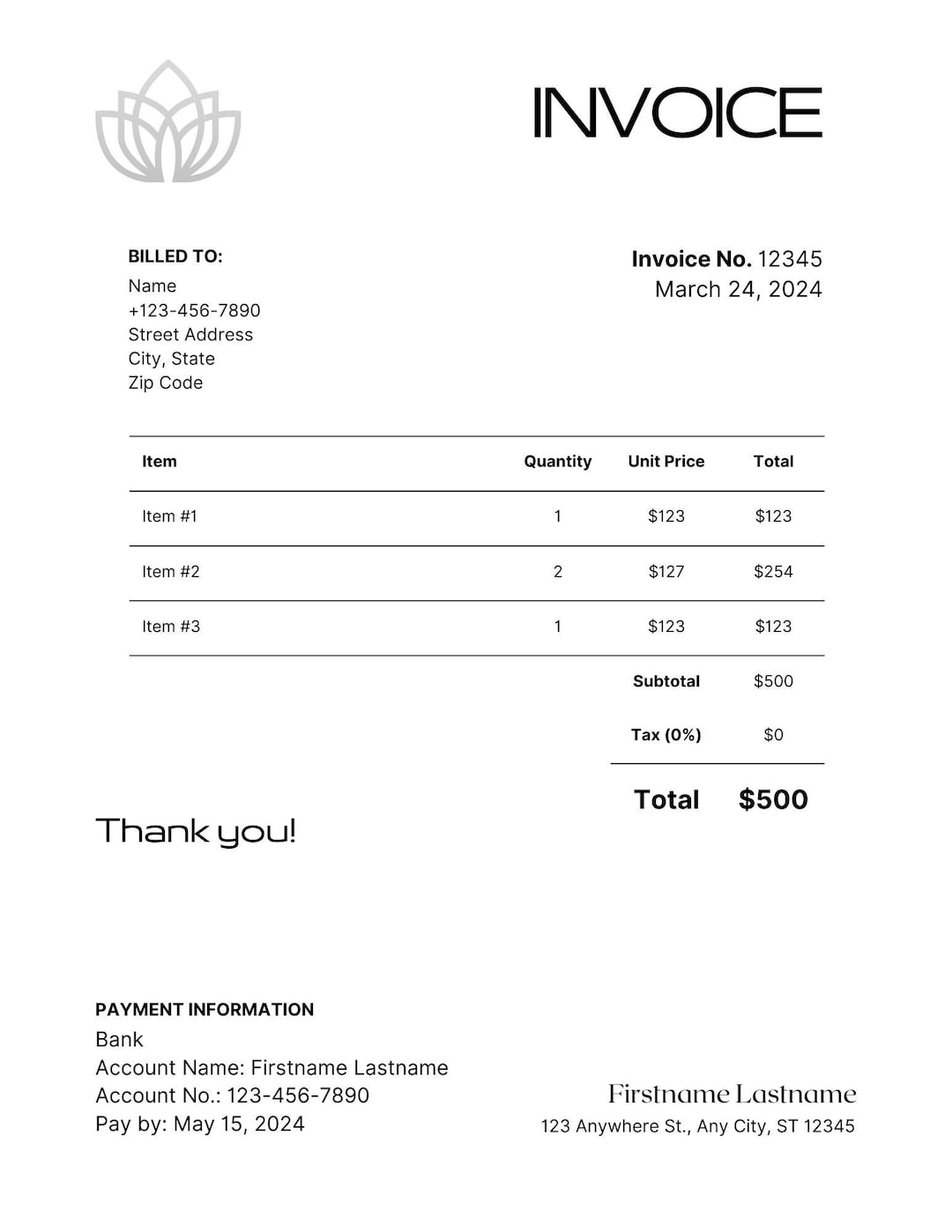Digital Invoice Template - Etsy