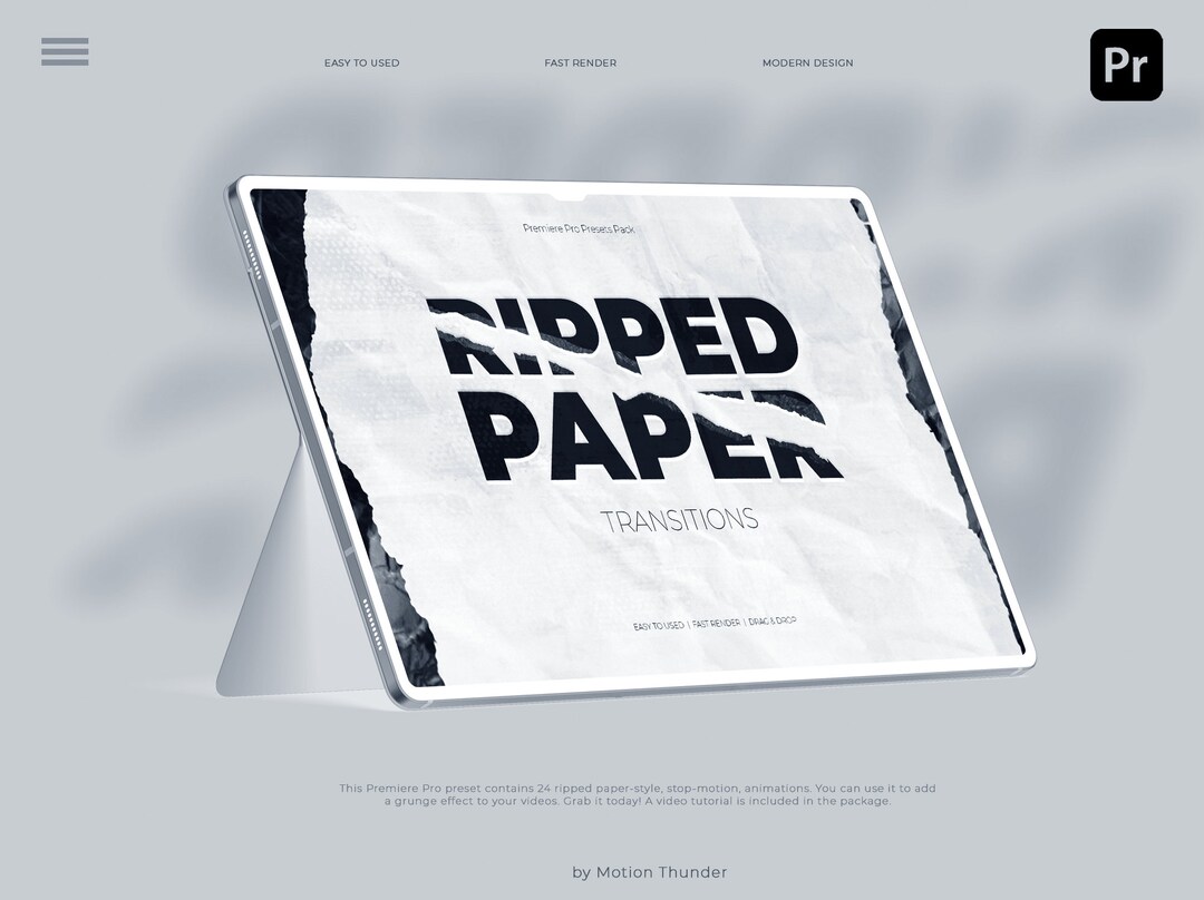 Premiere Pro Presets Pack | Ripped Paper Transitions | Turn and Ripped ...