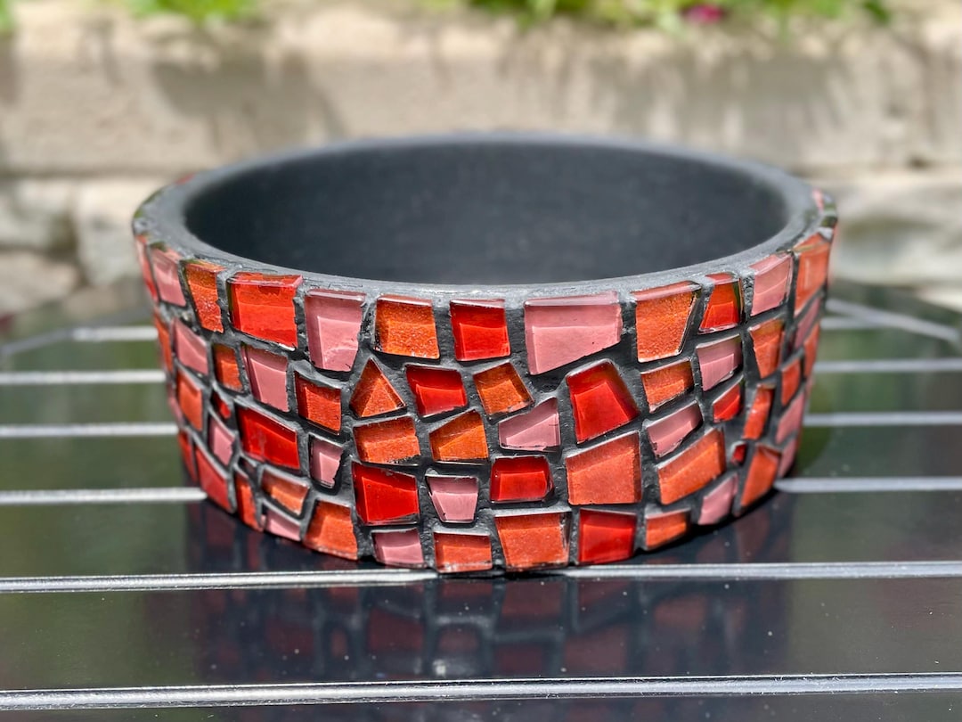 Red Glass Tile Handmade Mosaic Low Lip Planter - Etsy