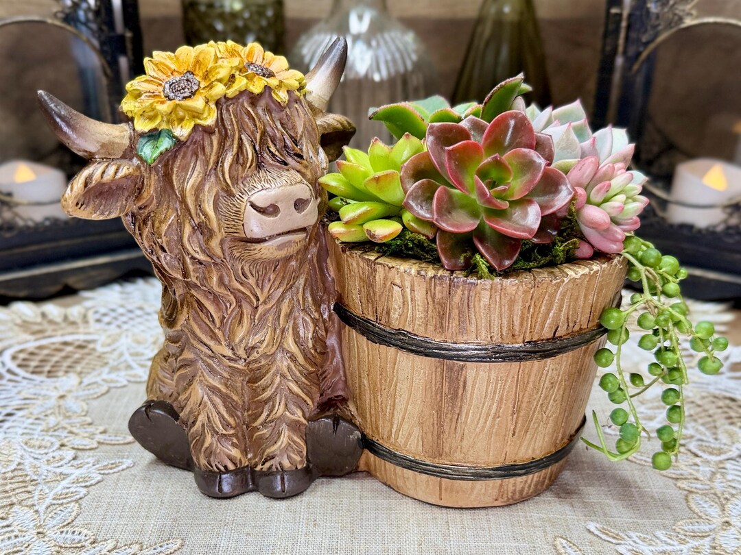 Cow Planter With Live Succulents | Farmhouse Animal Planter | Succulent ...