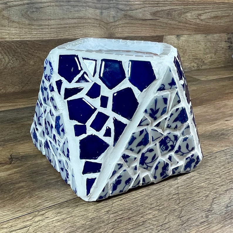 Large White and Blue Polygon Mosaic Indoor Pot - Etsy