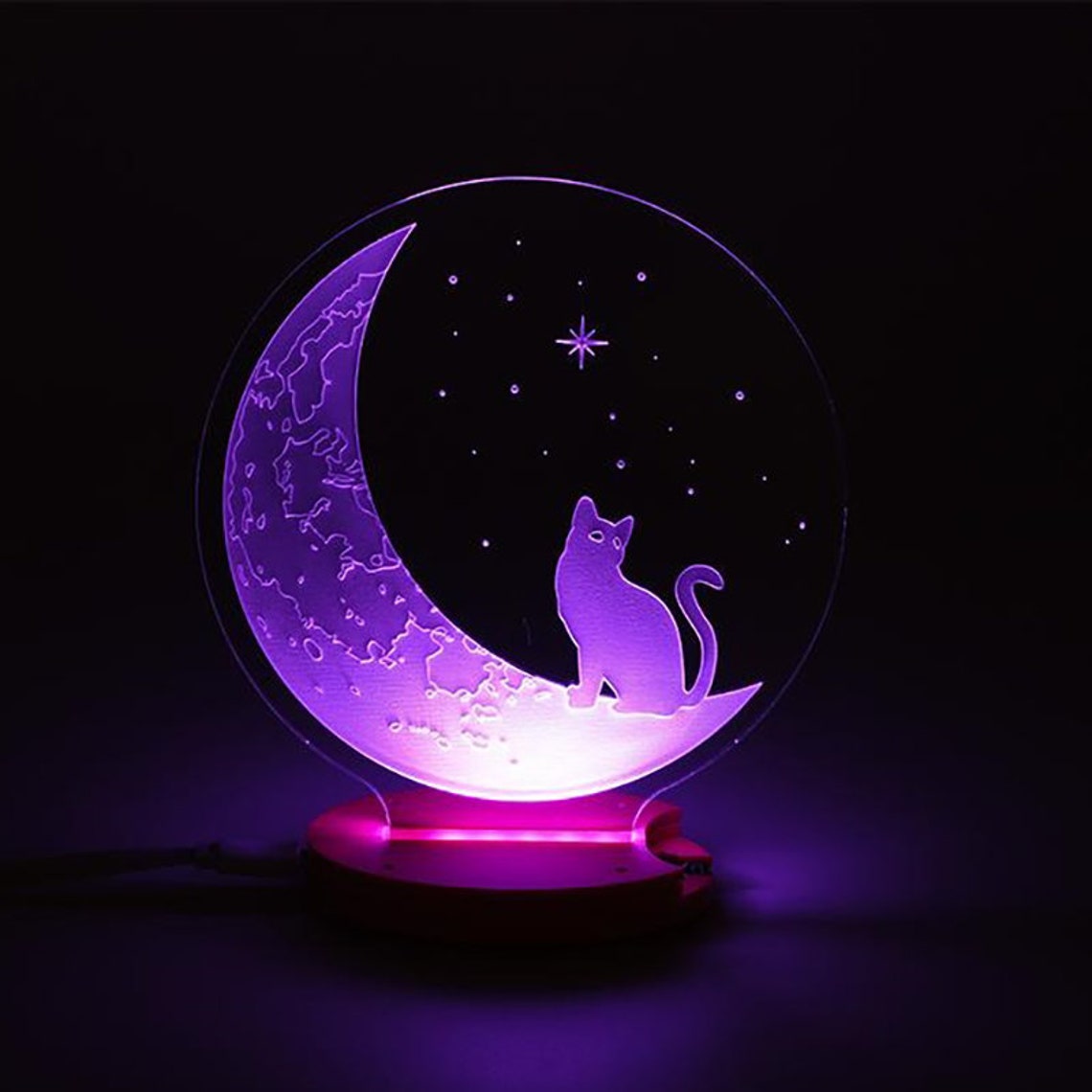 3D CAT on the MOON Night Light - Etsy