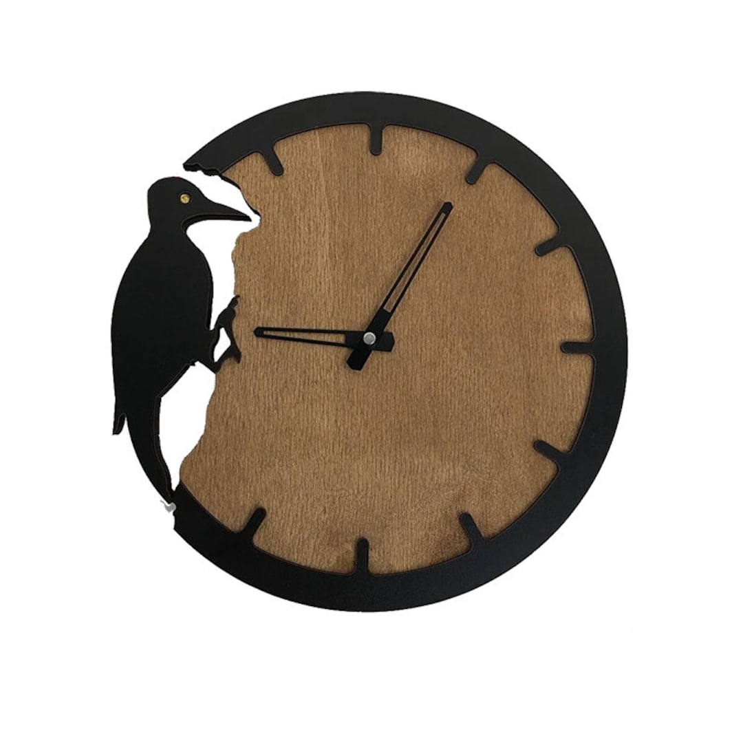 Home Decor Geometric Wall Art This Wall Clock Has a Woodpecker Bird ...