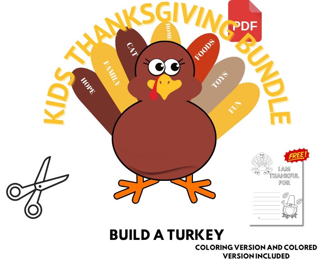 Build a Turkey Kid's Craft, Printable Thanksgiving Craft, Printable ...