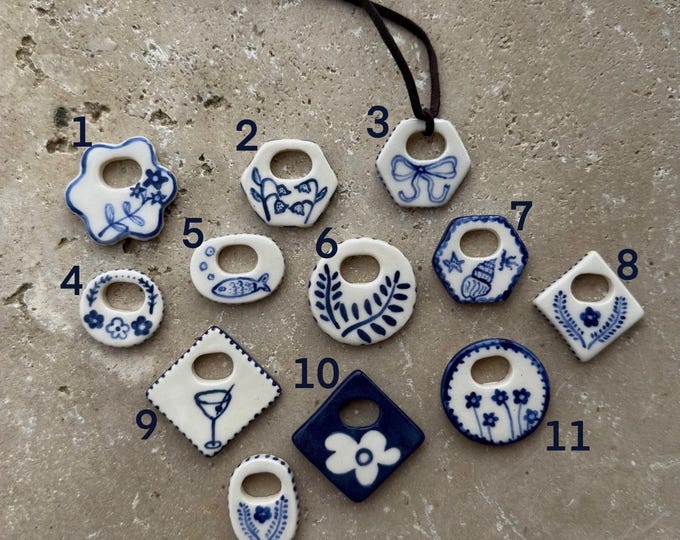 Handpainted Ceramic Charm Pendant • Ceramic Pendant • Handmade Necklace ...