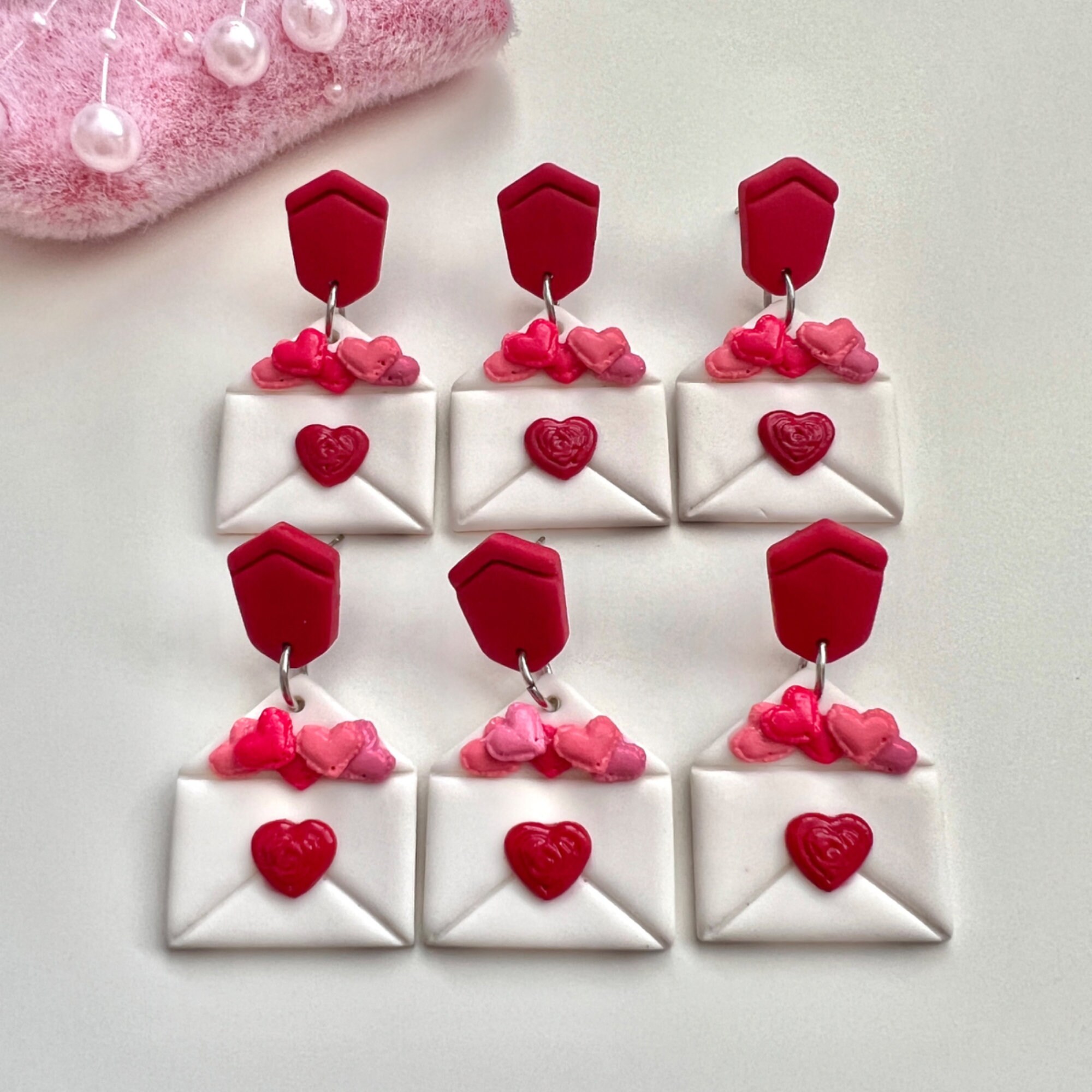 Polymer Clay Envelope Earrings, Valentines Earrings, Envelope Shaped ...