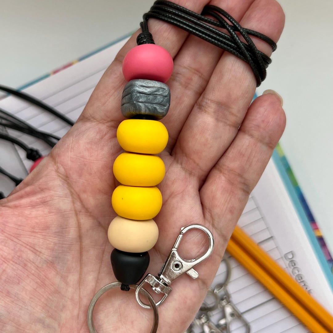Back to School Polymer Clay Pencil Style ID Landyard Handmade Teacher ...