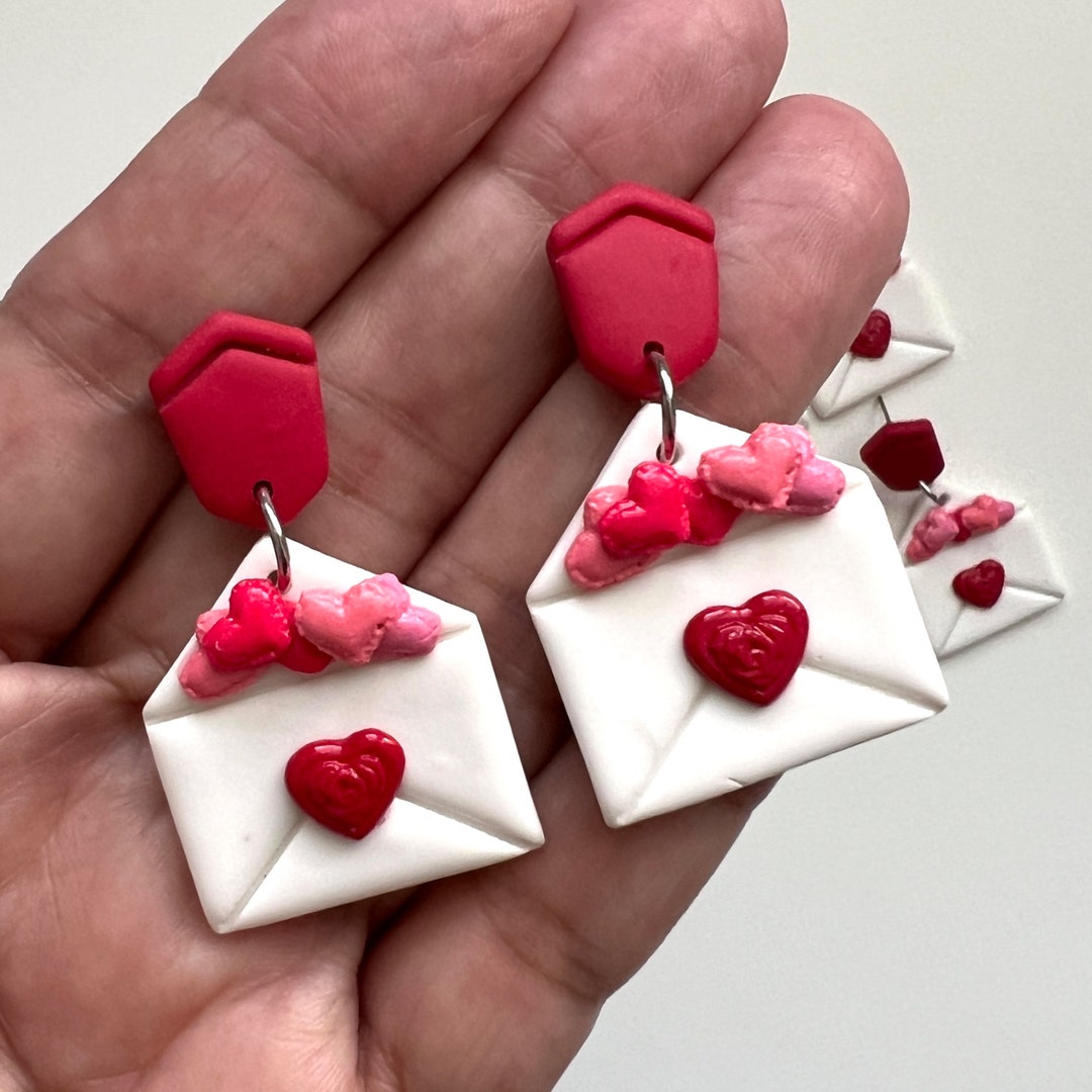 Polymer Clay Envelope Earrings, Valentines Earrings, Envelope Shaped ...