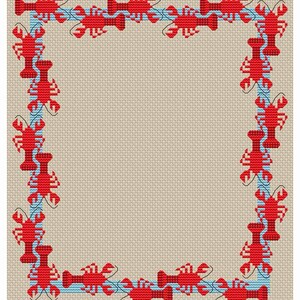 Lobster Border Cross Stitch Pattern – Nautical Coastal Frame Design ...