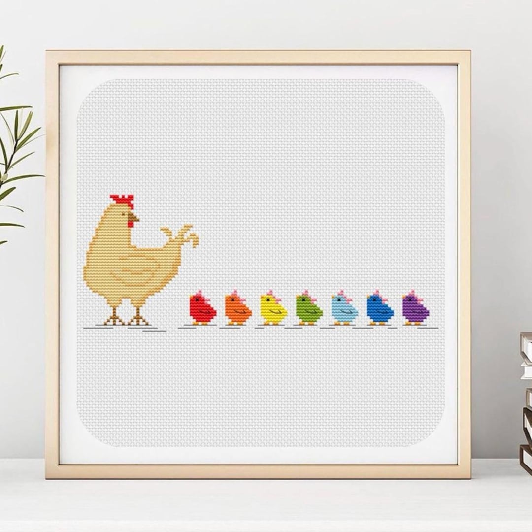 Rainbow Chicken Cross Stitch Pattern PDF | Colorful Hen and Chicks ...