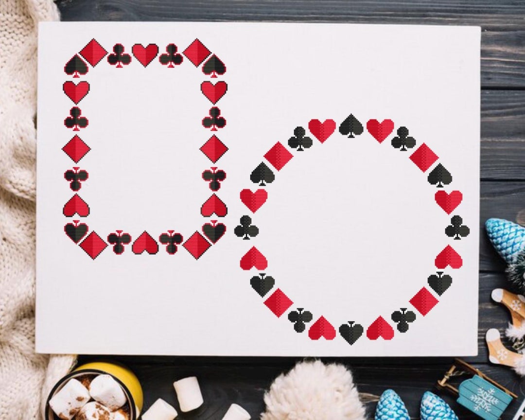 Playing Card Suits Cross Stitch Borders Pattern - Poker Hearts Spades ...