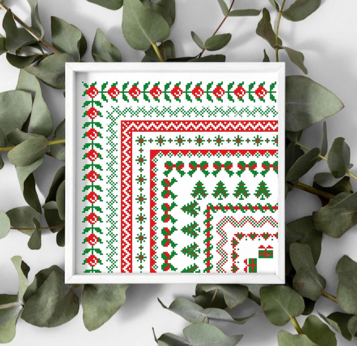 Christmas Border Cross Stitch Pattern, Cross Stitch Frames, Holiday ...