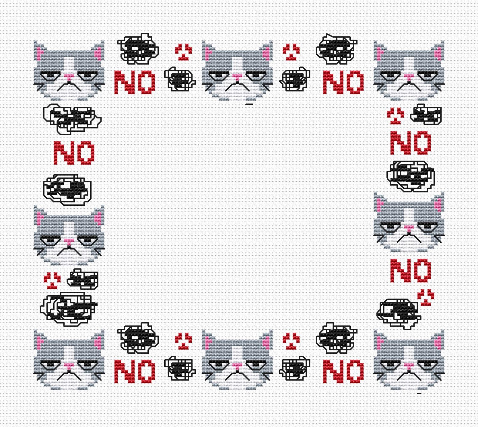 Grumpy Cat Cross Stitch Border Pattern PDF, Funny NO Cat Frame ...