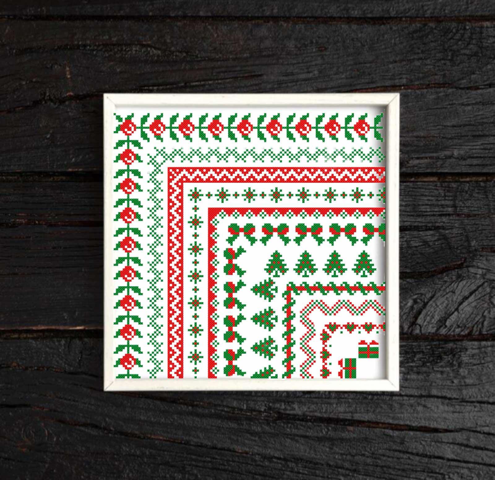 Christmas Border Cross Stitch Pattern, Cross Stitch Frames, Holiday ...