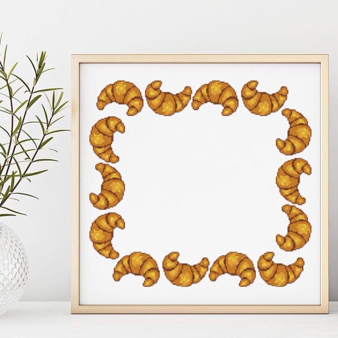 Croissant Cross Stitch Border Pattern | Bakery Kitchen Cross Stitch ...