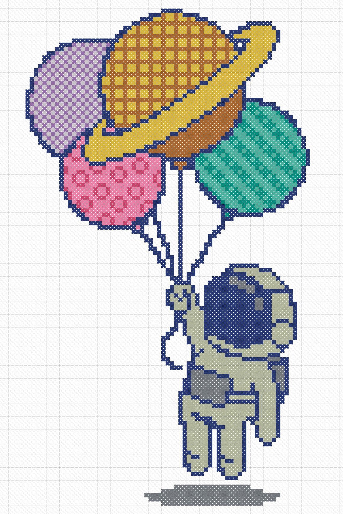 Cross Stitch Pattern Astronaut and Planet Balloons, Simple Cross Stitch ...