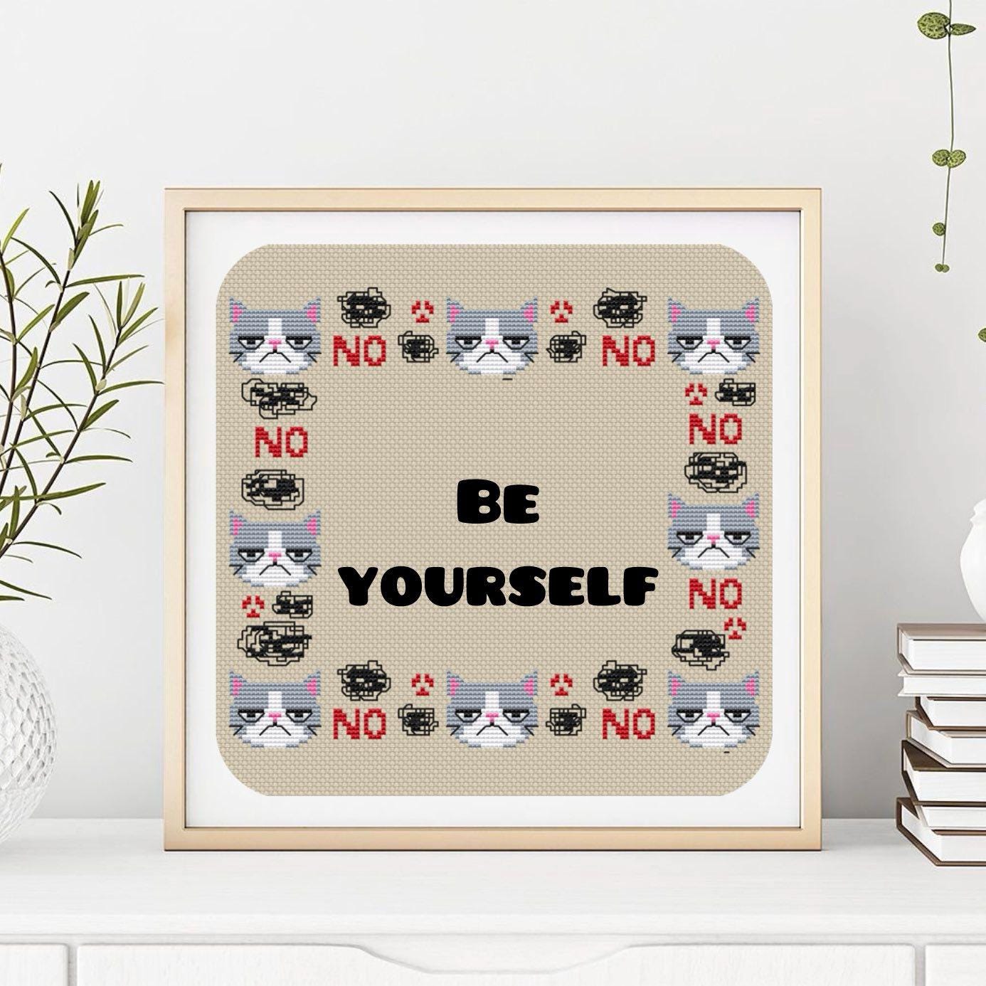Grumpy Cat Cross Stitch Border Pattern PDF, Funny NO Cat Frame ...