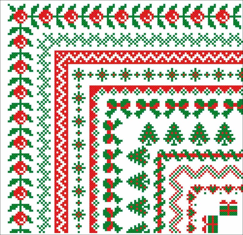 Christmas Border Cross Stitch Pattern, Cross Stitch Frames, Holiday ...
