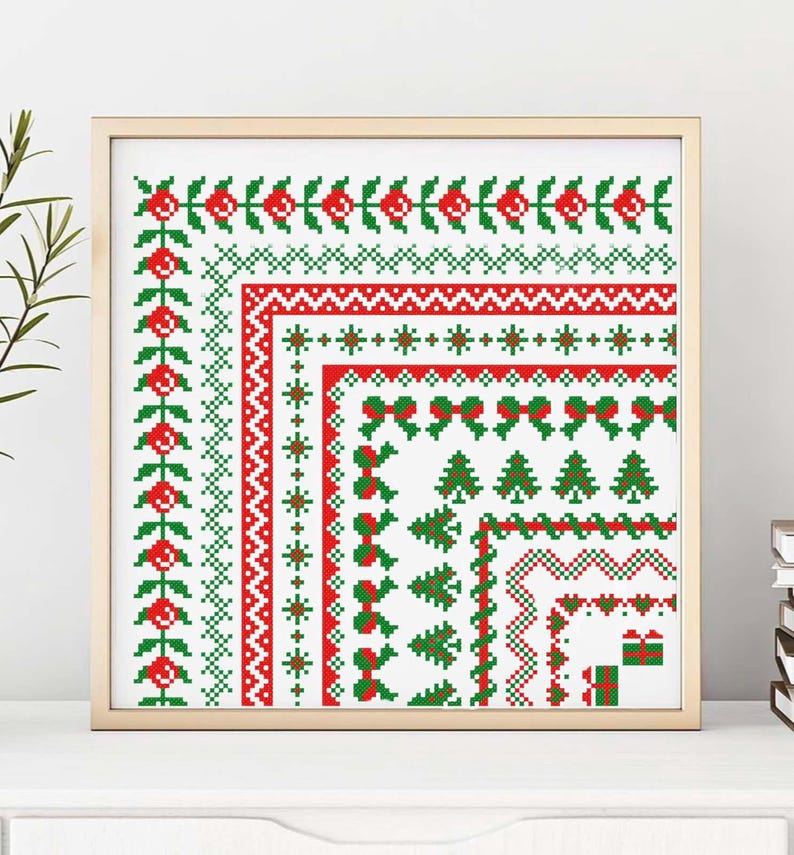 Christmas Border Cross Stitch Pattern, Cross Stitch Frames, Holiday ...