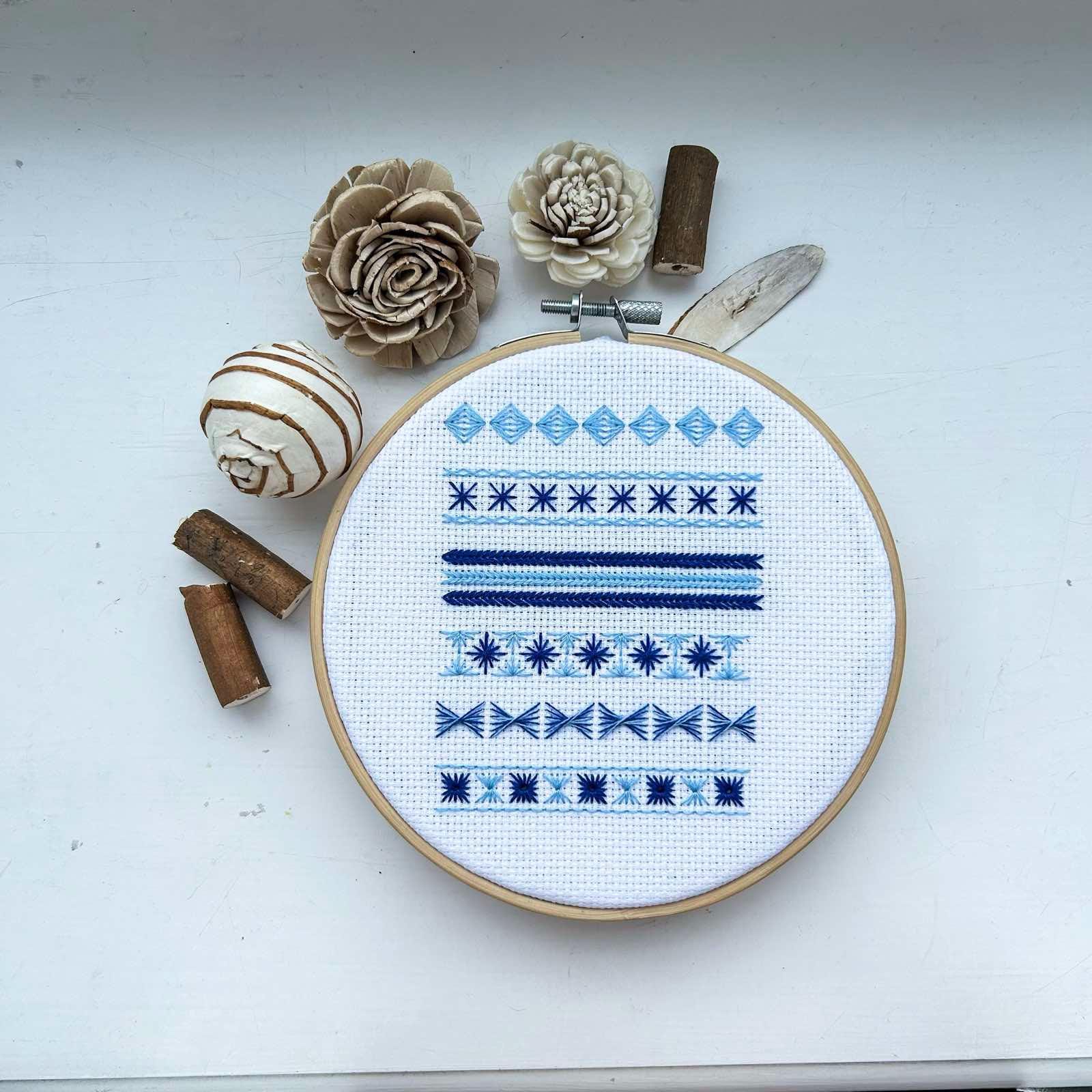 Blue Delft Cross Stitch Borders Pattern, 6 Geometric Border Design ...