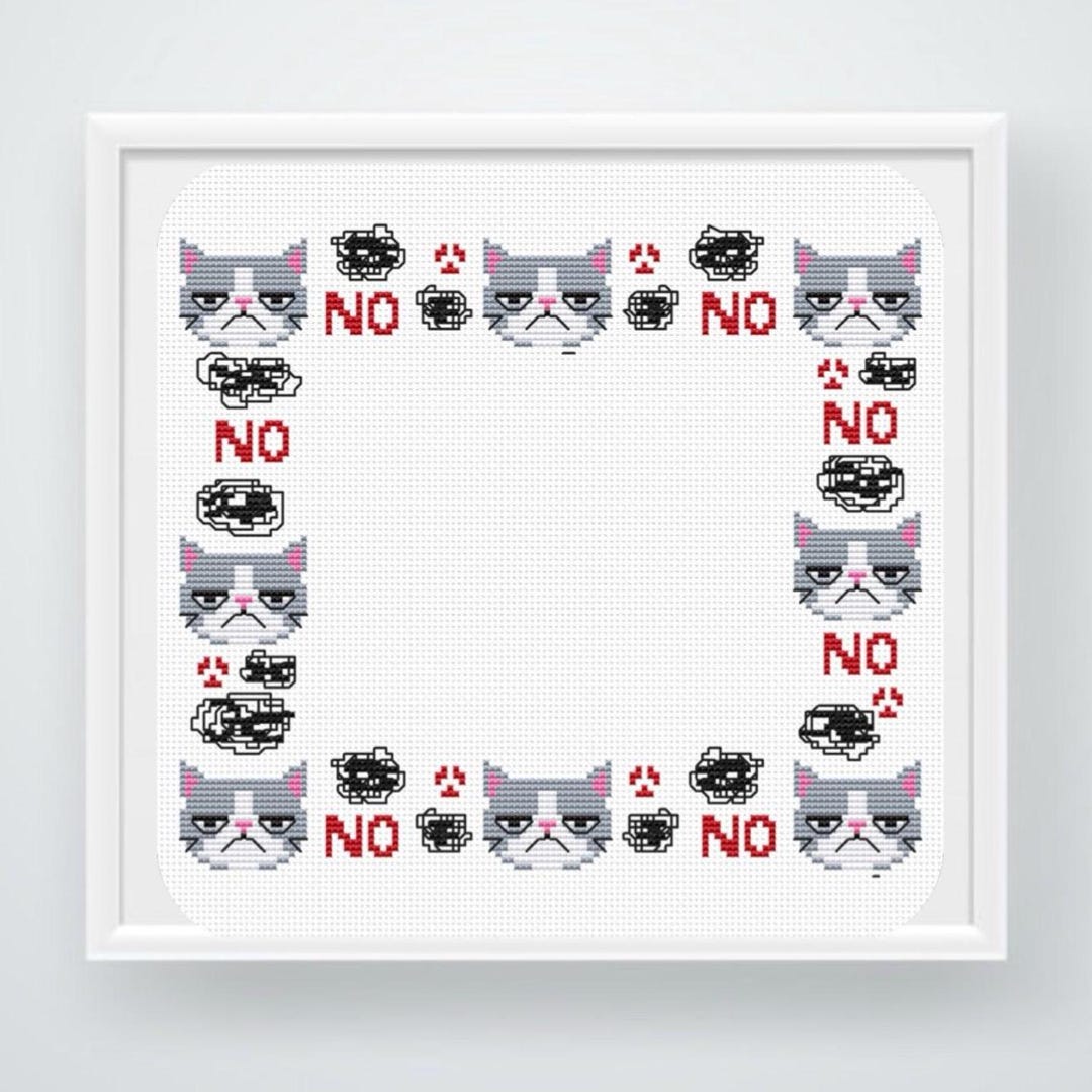 Grumpy Cat Cross Stitch Border Pattern PDF, Funny NO Cat Frame ...