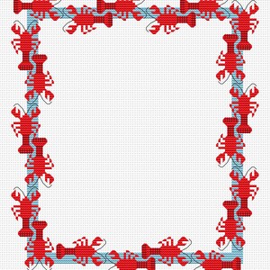 Lobster Border Cross Stitch Pattern – Nautical Coastal Frame Design ...