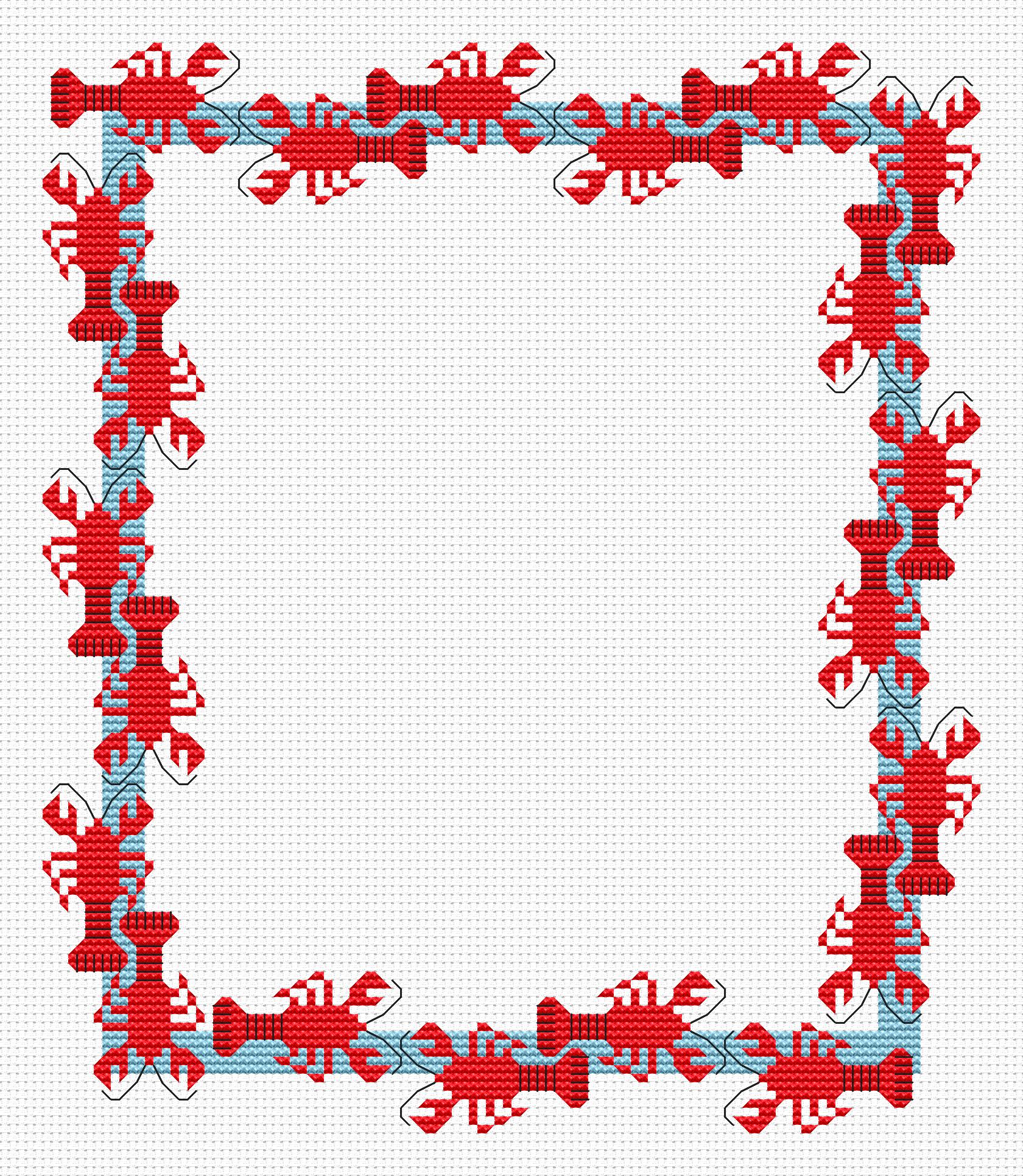 Lobster Border Cross Stitch Pattern – Nautical Coastal Frame Design ...