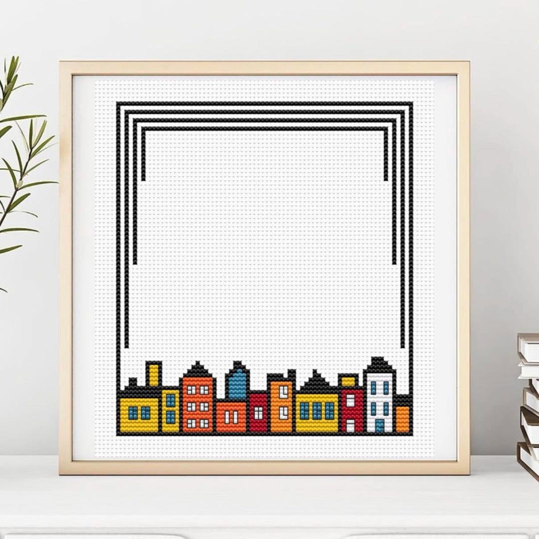 Modern Cityscape Cross Stitch Pattern PDF, Urban Houses Border ...
