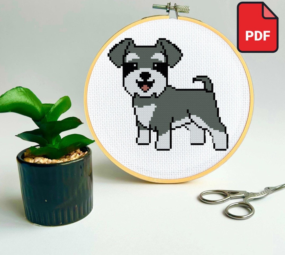 Schnauzer Dog Cross Stitch Pattern, Cute Schnauzer, Simple Cross Stitch ...